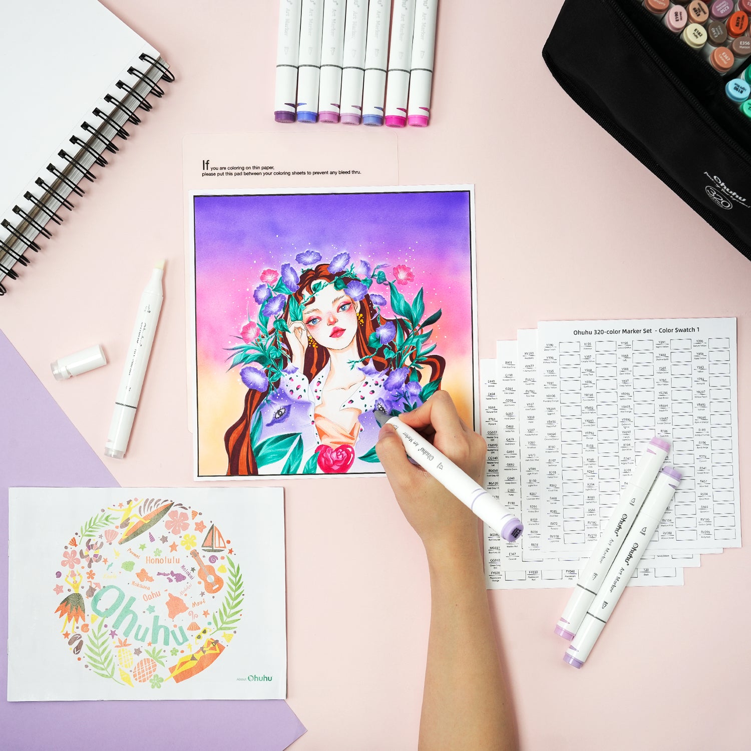 Ohuhu Oahu 320 Colors Dual Tips Alcohol Art Markers, Fine & Chisel (Ne