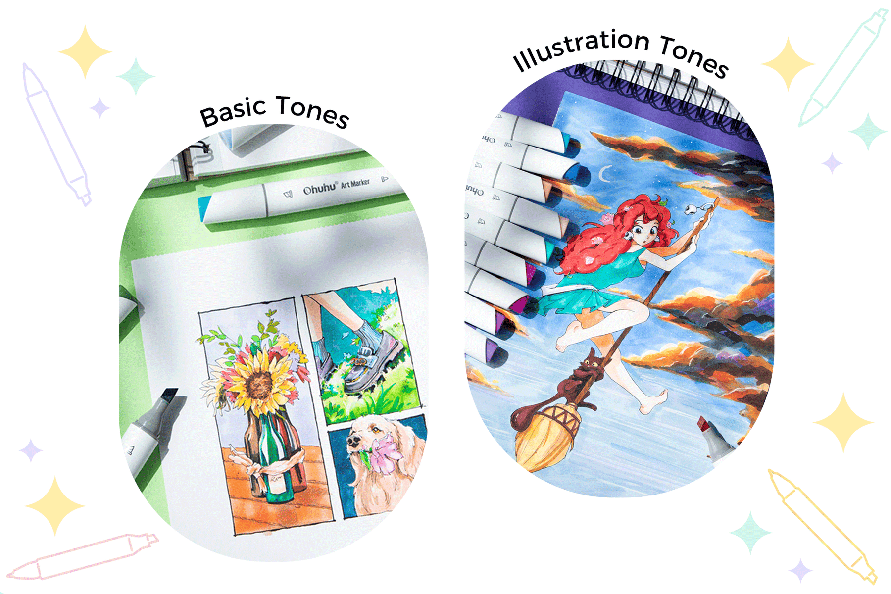 Ohuhu Kaala Slim Broad and Fine Dual Tips Alcohol Art Markers-24 Color ...